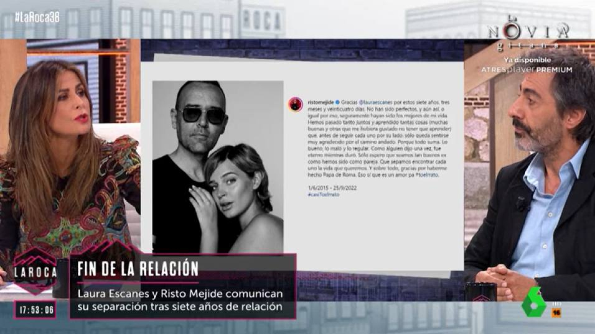 Juan del Val y Nuria Roca se mojan sobre la ruptura de Risto y Laura ...