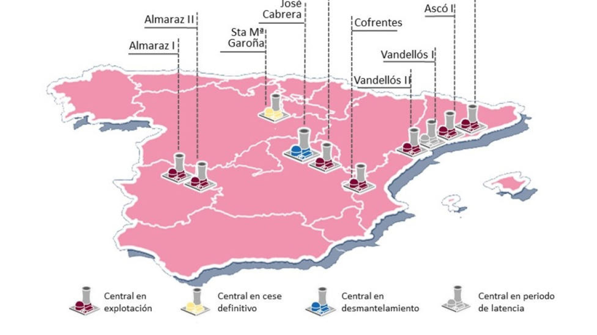 El mapa que muestra dónde están las centrales nucleares de España